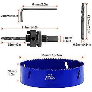 LANIAKEA 6.25 Hole Saw 6-1/4" Bi-Metal Hole Saw 159MM M42 Annular Hole Cutter HSS Variable Tooth Pitch Holesaw Set with Arbor Blue for Home DIYer