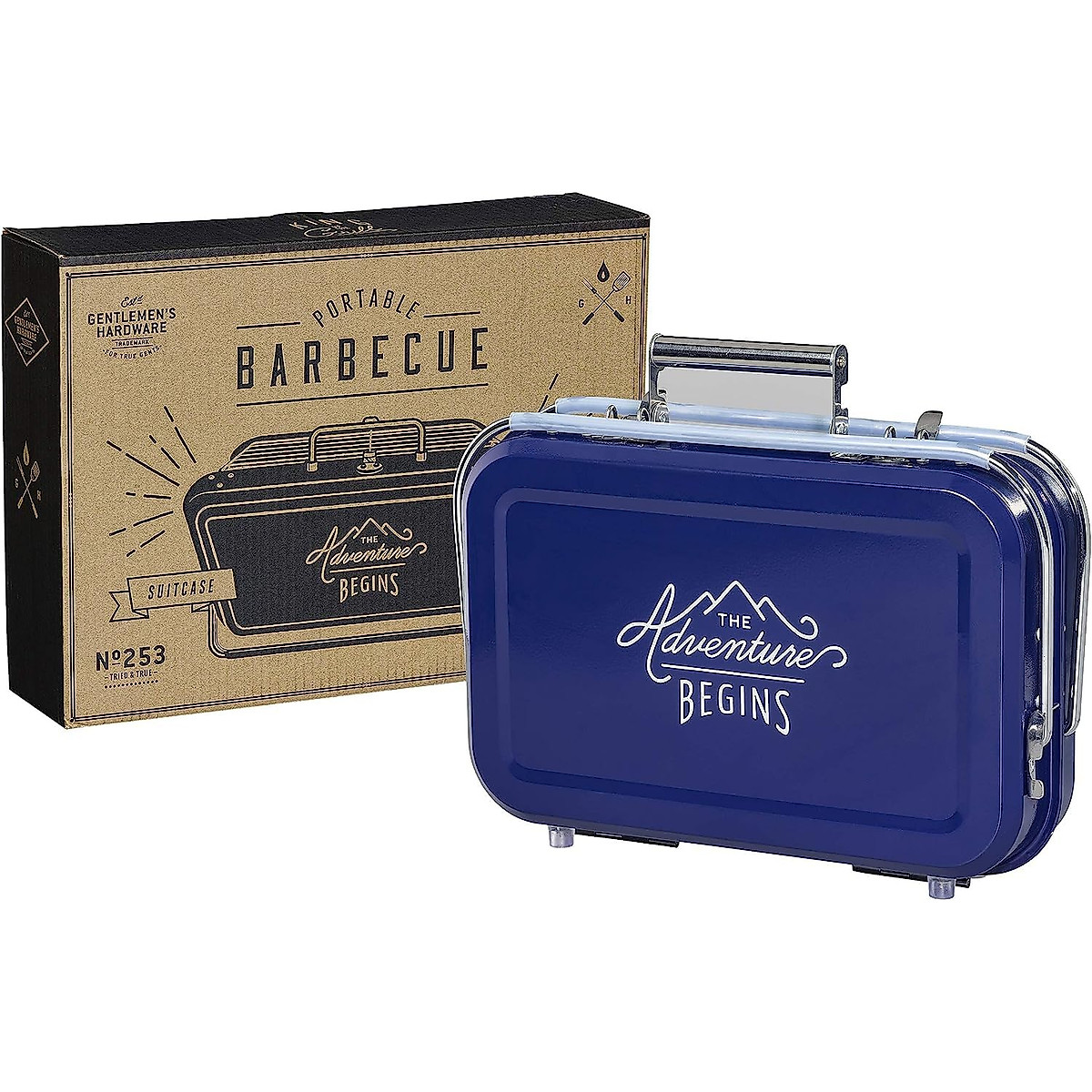 Gentlemen's Hardware - Retro Portable Charcoal Barbeque w/ Metal Carrying Case, Lightweight, For Grilling On the Go, Easy to Assemble, Durable, Convenient (Blue)