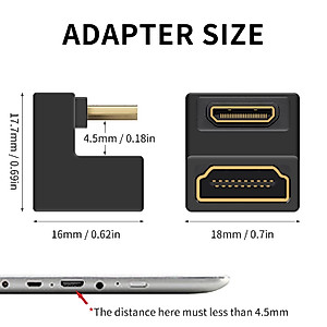 Duttek 180 Degree Mini HDMI to HDMI Adapter 8K, U Shaped HDMI to Mini HDMI Adapter 48Gbps UHD Down Angle Mini HDMI Male to HDMI Female Extender Converter for Cameras, Projectors 2 Pack