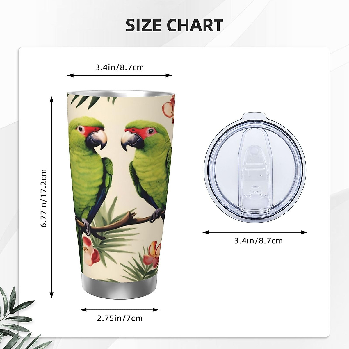 EKPRAVDKTF Couple Parrots Olive 20oz Insulated Stainless Steel Tumbler With Lids And Straws, Double Wall Vacuum Travel Coffee Mug, Thermal Cup For Cold & Hot Drinks, Reusable Metal Straw & Brush