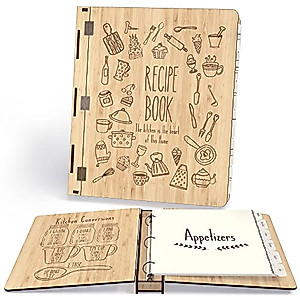 Bamboo Recipe Book Binder (3 Ring) - Includes 25 Plastic (8.5" x 11") Left Loading Sleeves (Holds 50 Recipe Cards) - 50 (4"x6") Double Sided Recipe Cards - 6 Index/Recipe Dividers