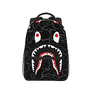 AIRPO Casual Shark Backpacks Purple Camouflage Large Capacity Laptop Daypack Lightweight Backpack Travel Travel Hiking Bag For Women Men