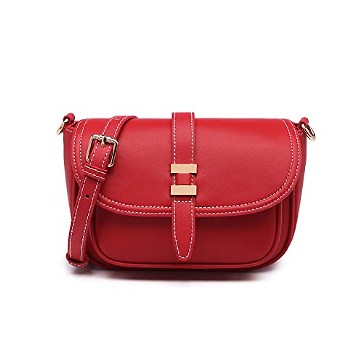 LOFFYMILLER Womens Shoulder Bag Genuine Leather Retro Snap Sling Handbag Satchel Bag for Woman (Red)