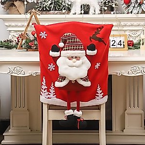 Christmas Chair Covers -Christmas Chair Back Cover for Dining Room, ?? Santa Claus Snowman Reindeer Xmas Dinner Chairs Cover, Chair Slipcover Christmas Table Decoration Christmas Props