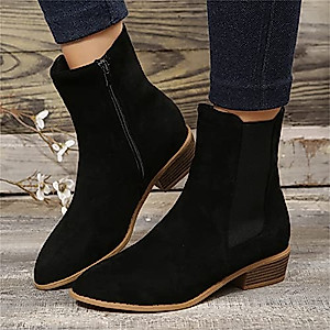 YfiDSJFGJ wide calf white cowboy boots women suede pointed side zipper thick heel short embroidered western cowboy boots chunky heel cap toe side zipper ankle boots thigh high cowboy boots for women