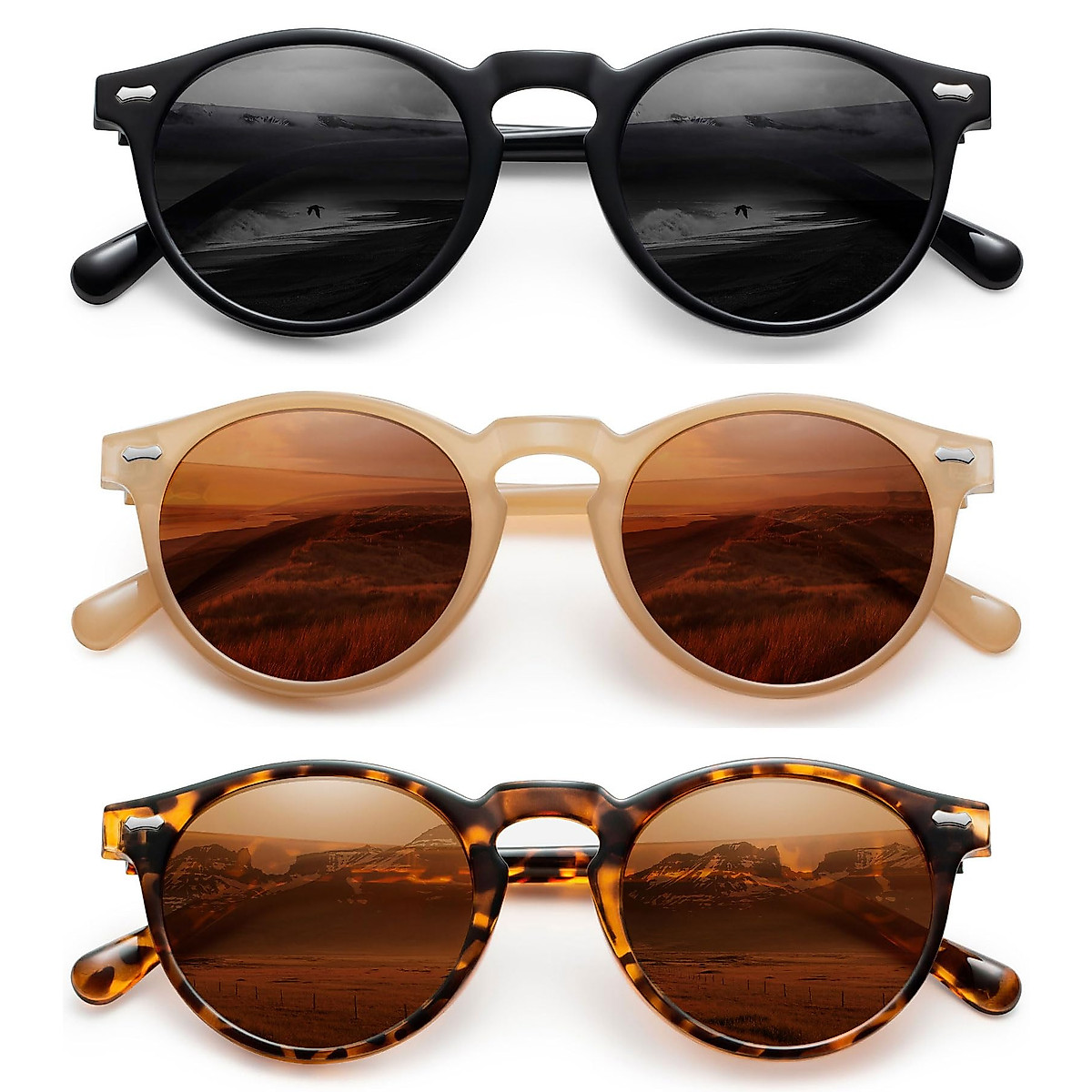 YMRFW Retro Polarized Sunglasses for Women Vintage Style Small Round Sun Glasses UV Protection