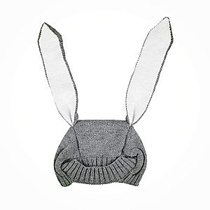 Toddlers Baby Girls and Boys Rabbit Ears Beanie Cap Winter Warm Knit Caps Scarf Woolen Earflap Hood Warm Skull Knit Caps (Hat2-Grey)