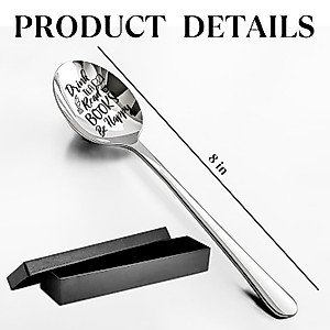 Drink Tea Read Books Stainless Steel Spoon Long Handle Spoon, Coffee Tea Spoon and Ice Cream Spoon for Tea Book Lovers Men Boys and Girls Birthdays Christmas Thanksgiving Gift
