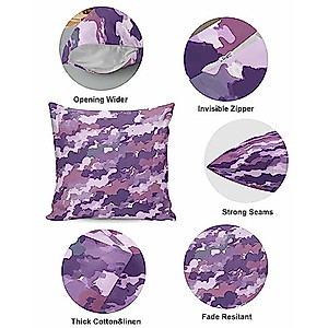 RainbowDay Pack of 2 Reversible Cotton Throw Pillow Covers， Camouflage Netting Camo Purple Square 16 x 16 Inch Soft Cushion Case for Home Sofa Living Room Couch Bedroom Set for Car Chair