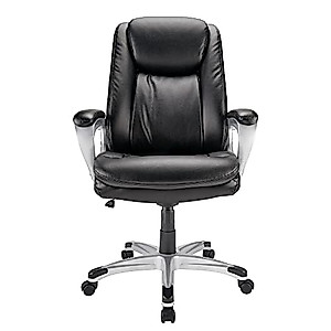 Realspace® Tresswell Bonded Leather High-Back Chair, Black/Silver