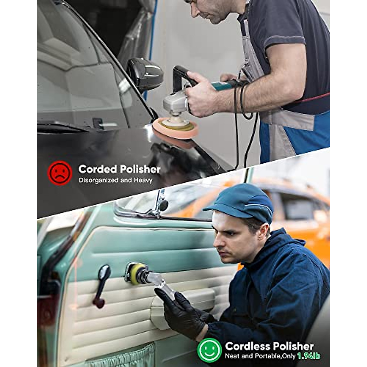 Aiment Mini Polisher w/ 2 Batteries, Cordless Polisher Small Buffer Car Detailing Kit for Vehicle Corner Polishing Paint Correction, Micro Car Polisher w/ 6 Speeds 2000-5000RPM