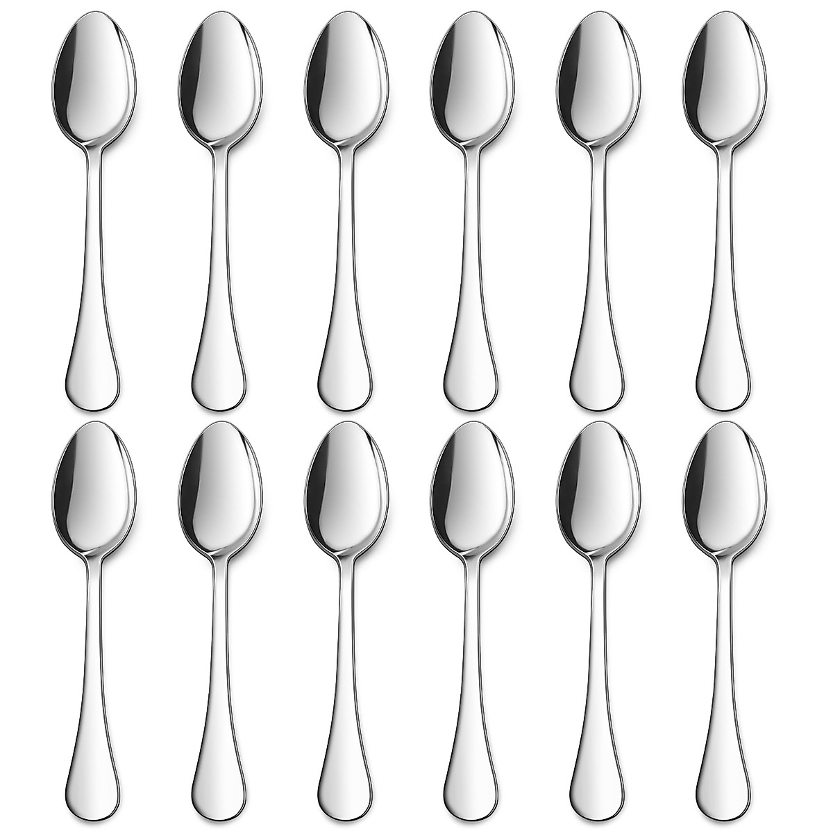 E-far Coffee Spoon Set of 12, 5 Inch 18/10 Stainless Steel Small Spoons Silverware Set for Espresso, Tea, Dessert, Mirror Finish & Round Handle, Dishwasher Safe