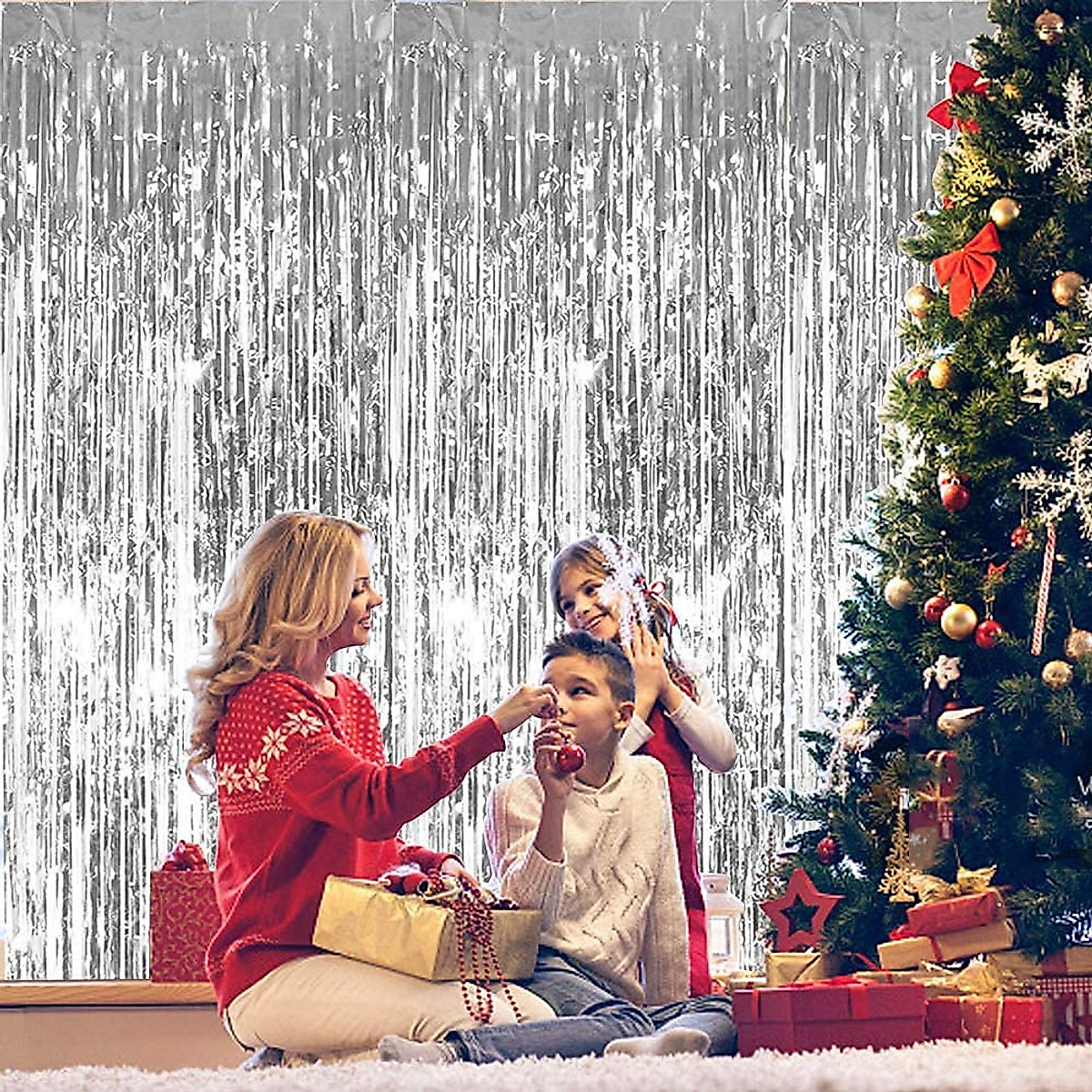 TONIFUL 3Pcs Silver Door Streamers,Silver Photo Booth Backdrop Metallic Streamers Silver Foil Fringe Curtains for Birthday,Christmas,New Year,Bachelorette,Grad Party Streamers Decor(9.9ft x 8.2ft)