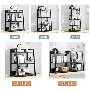 IOTXY 3 Tier Open Bookshelf - Steel and Wood Display Stand, 50CM Width Floor-Standing Bookcase, Black