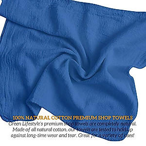 GREEN LIFESTYLE 5 Pack 12x14, Blue Shop Towels 100% Cotton, Super Absorbent and Durable for Car, Reusable Shop Rags