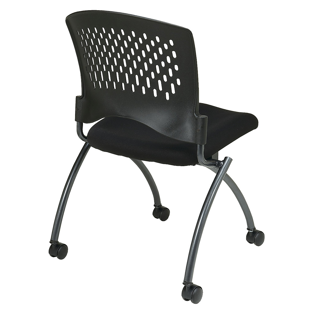 Office Star Deluxe Ventilated Plastic Wrap Around Back Folding Nesting Chair 2 Pack, Coal FreeFlex Fabric