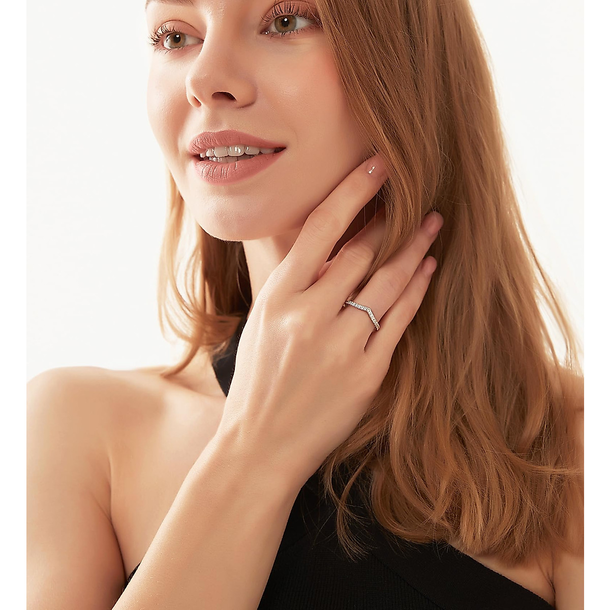 TIGRADE Cubic Zirconia Eternity Band V Shape CZ Stacking Engagement Ring for Women Size 3-13, Silver, Size 7