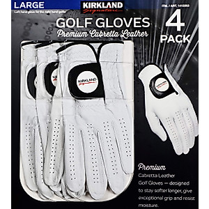 Kirkland Signature Golf Gloves Premium Cabretta Leather, Large (4 Count)
