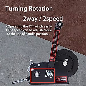 TYT 2500LB Boat Trailer Strap Winch with 26FT Black Strap, Longevity Resists Rust Hand Crank Winch with Hook, 2 Way Ratchet High Steel Gear Manual Winch for Jet Ski Boat Trailer Towing Pulley RV Winch