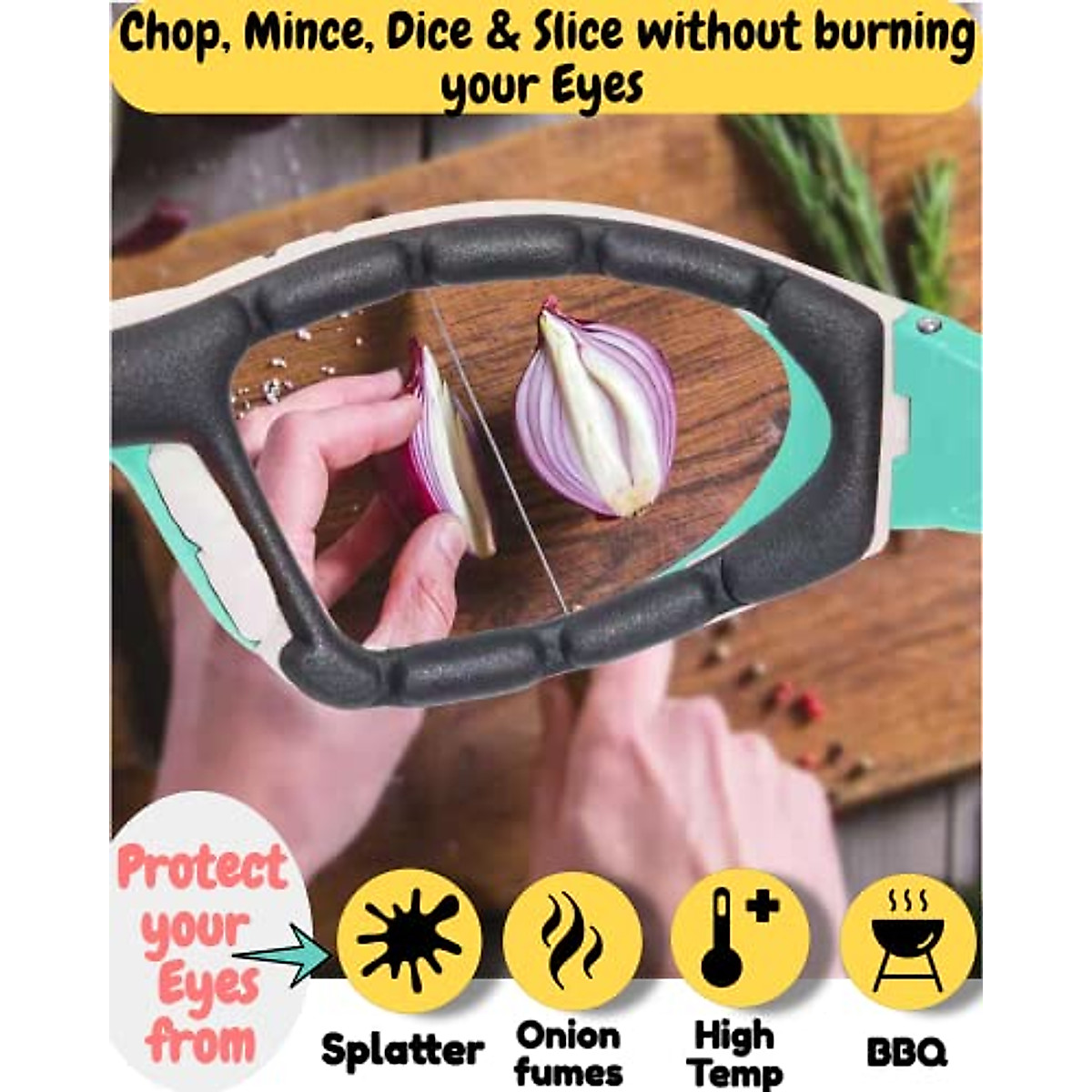 Onion Goggles Tear Free - Kitchen Grilling Glasses, Anti Fog, Anti Scratch, One Size Fit All Men & Women Eyes, Clear Chopping Goggles With Straps For Cooking, BBQ, Smoke, Onion Cutting Goggles (Green)