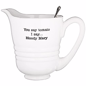 Mud Pie - 4551021 Mud Pie Ceramic Bloody Mary Pitcher Set 80 oz, 8.25 X 6.25, White