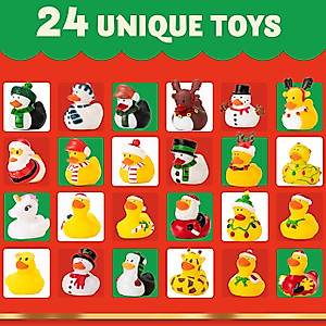 JOYIN Christmas 24 Days Advent Calendar 2023 with 24 Rubber Ducks for Boys, Girls, Kids and Toddlers, Christmas Party Favor Gifts, Rubber Ducky Bath Toys, Kids Xmas Fun Ducks