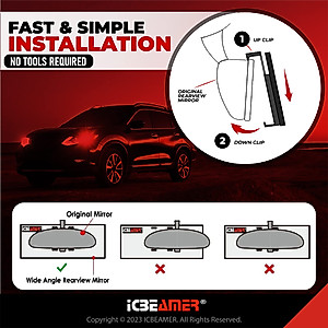 ICBEAMER 9.4" Car Rear View Mirror, HD Blue Tint, Panoramic Wide Angle Convex Surface, 2 Interior Retractable Rubber Clips, Anti Glare, Automotive Accessories Universal for Truck, Car, SUV, 1 Pack