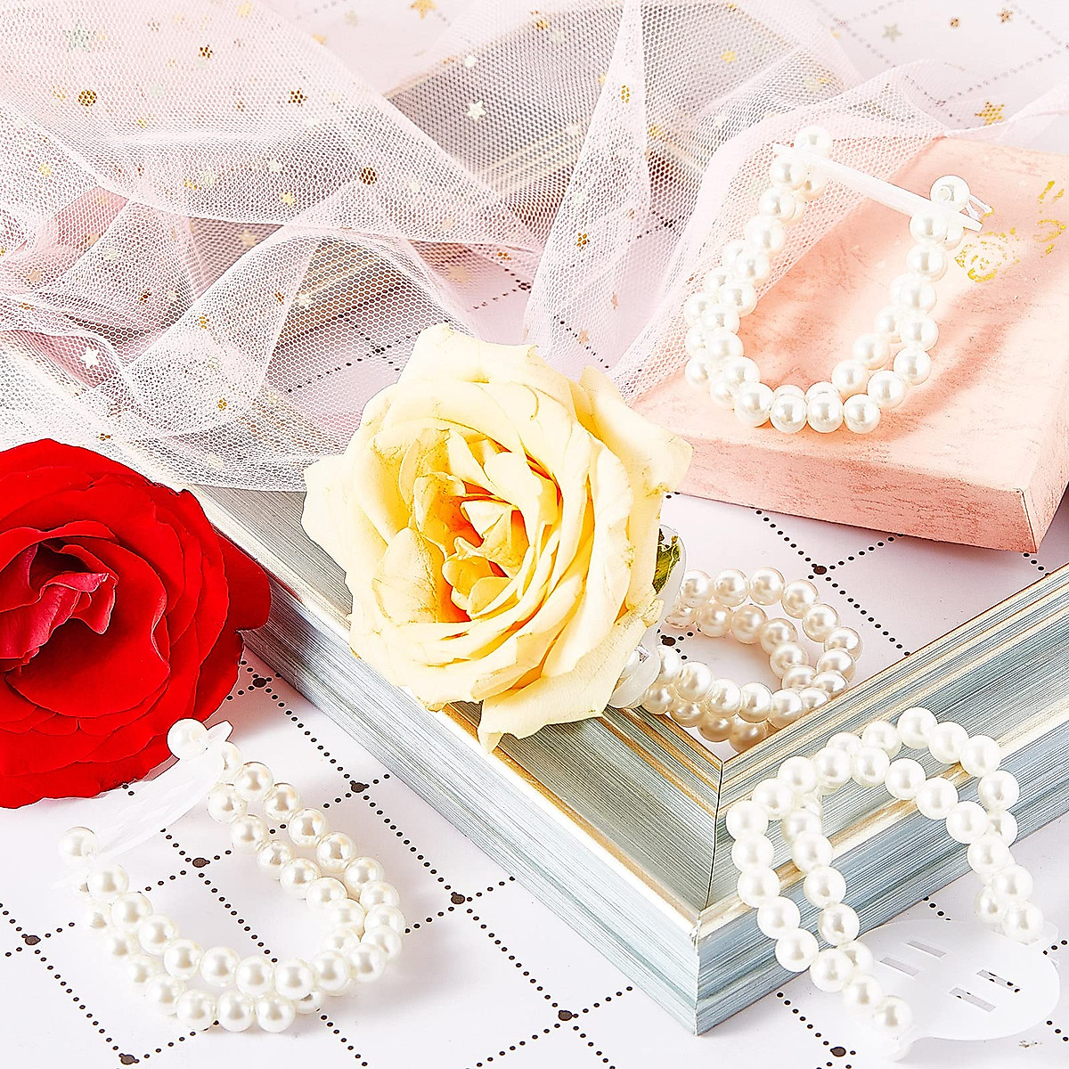 12 Pieces Elastic Pearl Wristband Corsage Wristlet Band Corsage Bracelet Pearl Wedding Wrist DIY Decor Corsage Pearl Bead Stretch Wristband Accessory for Wedding Bridesmaid Bride Prom Handmade