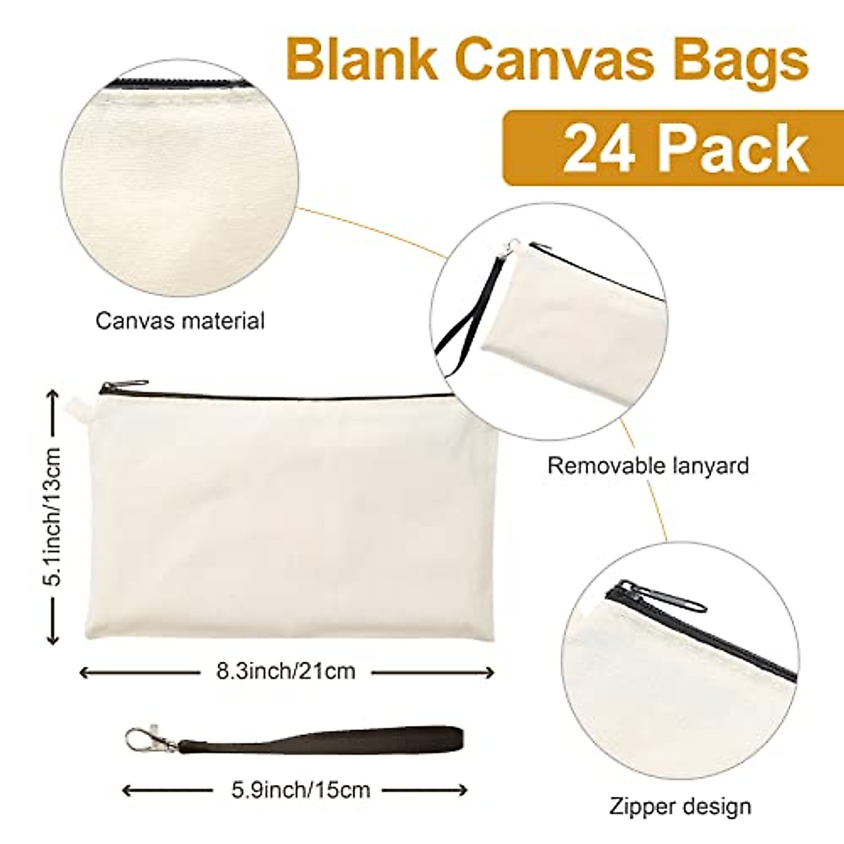 Sntieecr 10 Pack Cosmetic Bags Sublimation Blank Heat Transfer Makeup Bags with 10 Pieces Wristband Lanyards for DIY Craft Travel Canvas Zipper Pencil Bags (8.3 x 5.1 Inch)