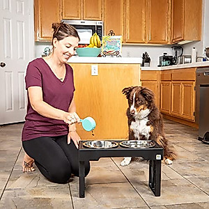 Pet Zone Designer Diner Adjustable Elevated Dog Bowls - Adjusts to 3 Heights, 2.75”, 8", & 12'' (Raised Dog Dish with Double Stainless Steel Bowls) Black, 20 x 10.6 x 6"