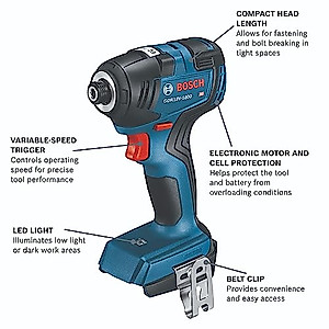 BOSCH GDR18V-1800B12 18V Brushless 1/4 In. Hex Impact Driver Kit with (1) 2 Ah Standard Power Battery