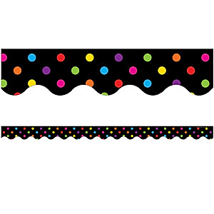 Teacher Created Resources Black/Multicolor Dots Scalloped Border Trim, Black/Multi Color Dots (4648)
