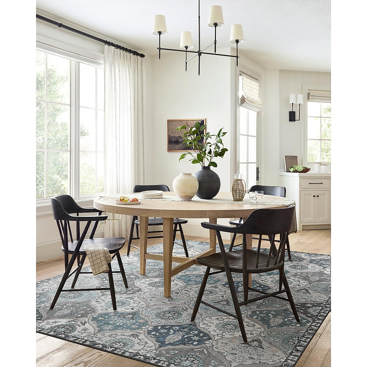 Lahome Moroccan 6x9 Area Rugs for Living Room,Ultra-thin Carpet for Bedroom Soft Blue Rug, Oriental Machine Washable Rug Distressed Non Shedding Throw Rug for Dining Room Office (6x9ft,Blue)