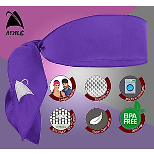 Athle Sport Headband - Sports Head Tie Headband for Women and Men - 3 Pack Workout and Running Headband - Sweatbands for Men and Women - Dri Fit Head Wrap - Purple