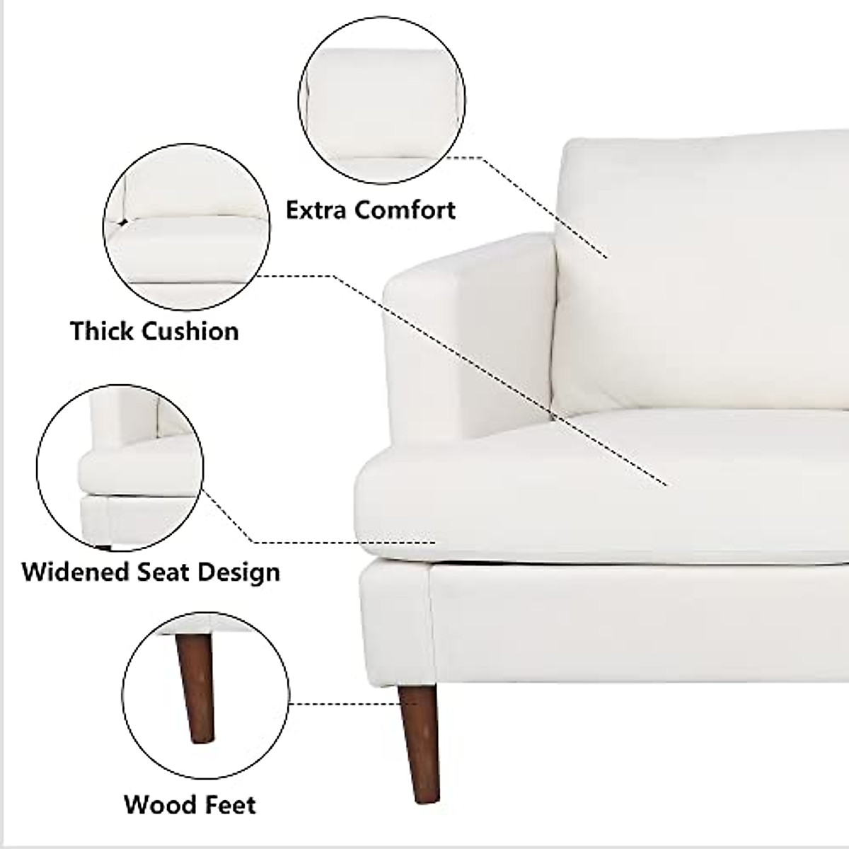 MIYZEAL Accent Chair, Tufted Upholstered Sofa Chair Comfy Armchair with Thick Cushion and Wood Legs, Mid-Century Modern Single Chairs for Compact Space Living Room Bedroom (White)