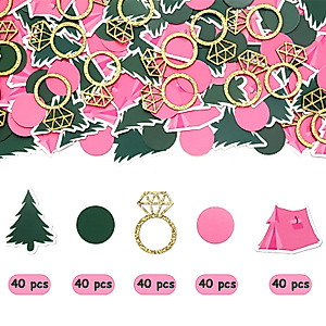 Kreatwow Camp Bachelorette Party Decors 200pcs Camp Bride Confetti Table Decors Party Supplies Pink Green Ring Tree Tent Confetti for Mountain Lake Hiking Bachelorette Wedding Engagement Party Decor