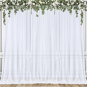White Drapes Backdrop Decorations - 2 Panels 4.9ftx10ft Sheer Chiffon Curtain Backdrop Drapes Wedding Party Curtain Decoration