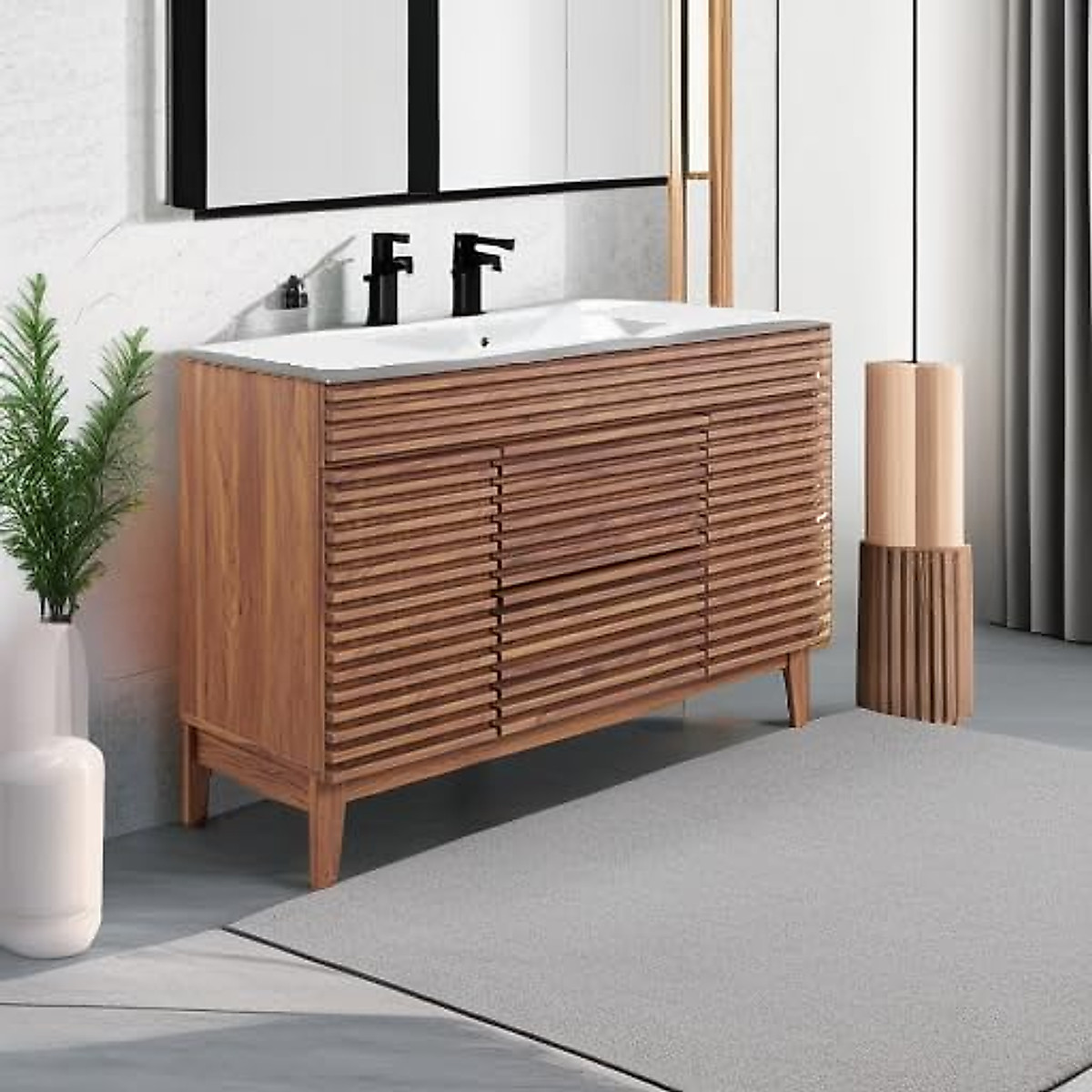 Modway Render Vanity Floor, Single Sink, Walnut White