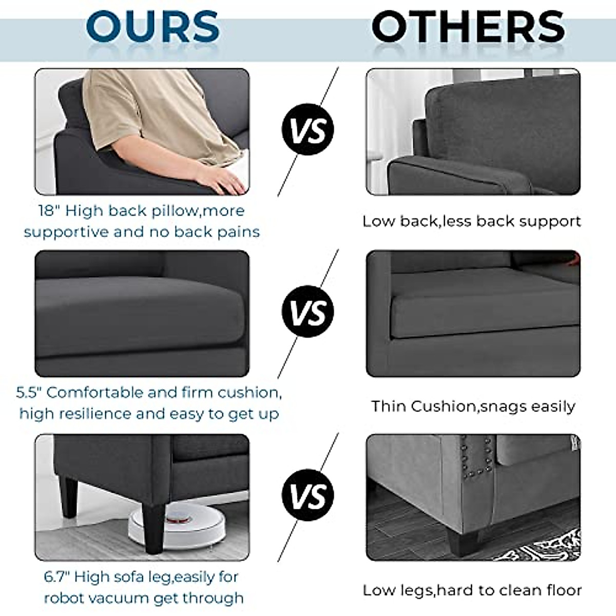 VINGLI 53" Loveseat,Mid-Century Modern Love Seat,Small Sofa Couch for Small Space for Living Room,Bedroom,Apartment,Studio,Grey