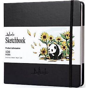 ALKALO Square Sketchbook for Drawing, 120 Pages Sketch Book, 122LB/180GSM Thick Paper Sketchbook, Mixed Media Sketchbook for Charcoal Pencil, Inks Pen, Colored Pencil, Acrylic Marker, Oil Pastel