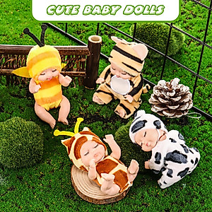 Hanaive 4 Pcs 4 Inch Mini Baby Dolls Lifelike Realistic Baby Dolls Animal Clothes Cute Tiny Babies Gifts for Kids Birthday Baby Shower (Print Style)