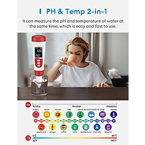 meross PH Meter, Digital PH Meter for Water Hydroponics with ATC, IP67 PH/Temp 2 in 1 Tester Pen with 0-14 PH Measurement Range, 0.01PH High Accuracy Mini Pen for Pool, Drinking Water and Aquarium