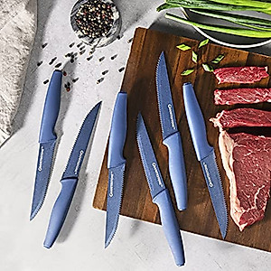 Granitestone Nutriblade 6-Piece Steak Knives Set Stainless Steel Serrated Blades with Comfortable Handles– Dishwasher-safe Rust-proof Steak Knife For Home and Restaurant Use As Seen On TV (Blue)
