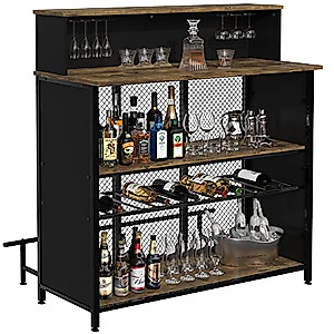 GDLF Home Bar Unit Mini Bar Liquor Bar Table with Storage and Footrest for Home Kitchen Pub (Brown)