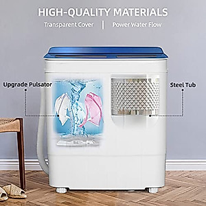 Pataku Portable Washing Machine, Compact Twin Tub Mini Washing Machine, 17.6 LBS Washer and Dryer Combo with Soaking Function, Semi-Automatic for Apartment, Dorms, RVs, Camping (White & Blue)