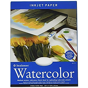 Strathmore Inkjet Watercolor Paper, 8.5x11 inches, 8 Sheets (115lb/245g) - Artist Paper for Adults and Students - Watercolors, Mixed Media, Markers and Art Journaling