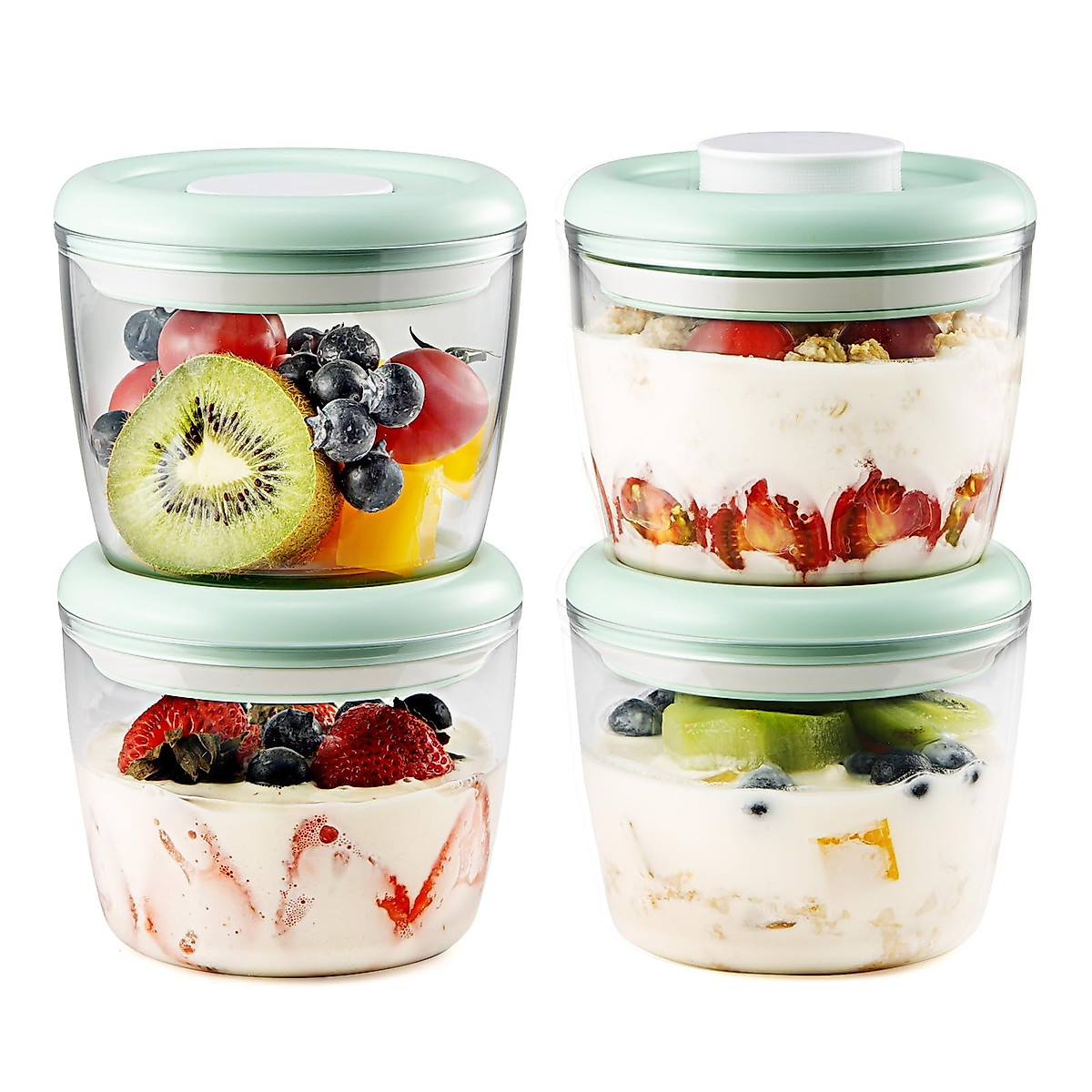Tourdeus Pop Airtight Oatmeal Container- Set of 4, Tritan Overnight Oats Containers Chia Pudding Jars with Lids, 14OZ Oatmeal Container to Go, Microwavable and Dishwasher-Safe, Green