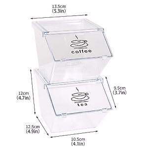 Yomjarl Tea Bag Storage 2 Pack Clear Plastic Tea Display Box Stackable Tea-Bag Holder Organiser Coffee Bar Organiser for Tea Bags,Sugar,Coffee Pods Storage for Kitchen Countertops Cabinets Pantry