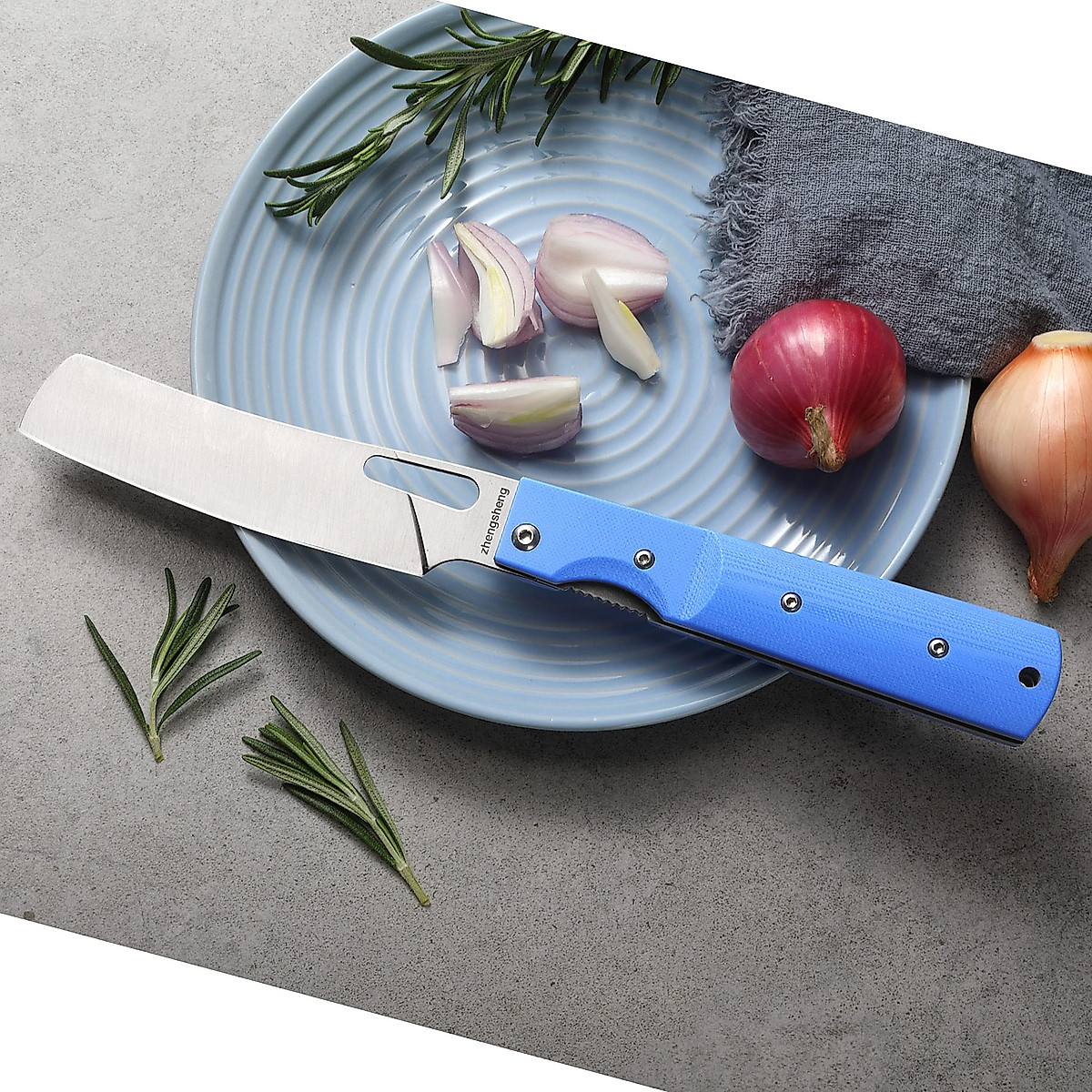 ZhengSheng Folding Chef Knife 4.8" Sharp 440A Stainless Steel Blade G10 Handle Pocket Foldable Kitchen Knife Utility Knife for Outdoor Camping Cooking