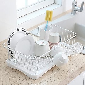 Dish Drying Rack with Swivel Spout, Dish Drainers with Drainboard for Kitchen Counter, Dish Strainer with Removable Utensil Holder, Stainless Steel Dish Drainer in Sink, White (White)